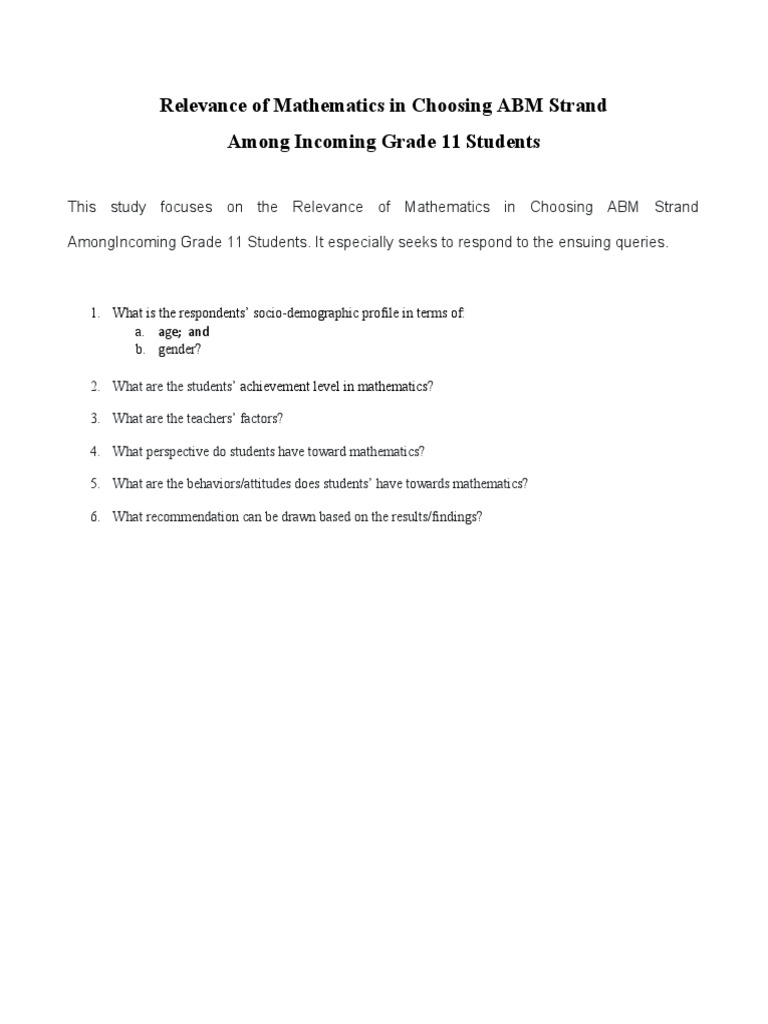 Importance of Math in ABM Strand Choices | PDF | Constructivism ...
