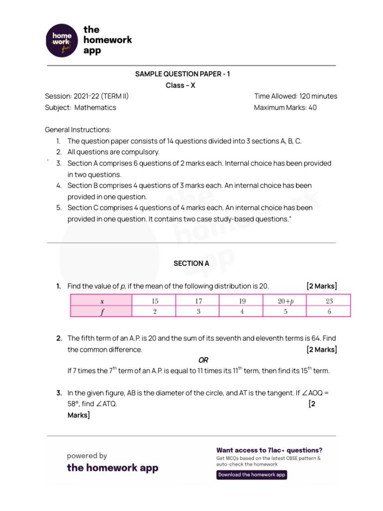 Sample Question Paper 1 | PDF | Circle | Mathematics