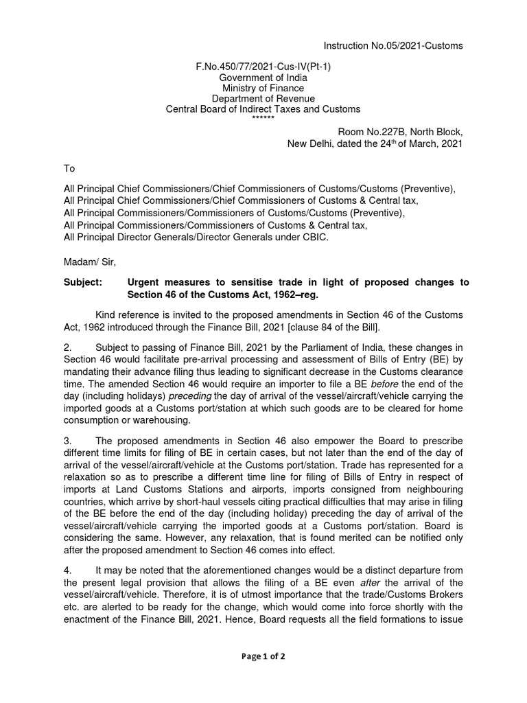 Cs Ins 05 2021 | PDF | Customs | Taxes