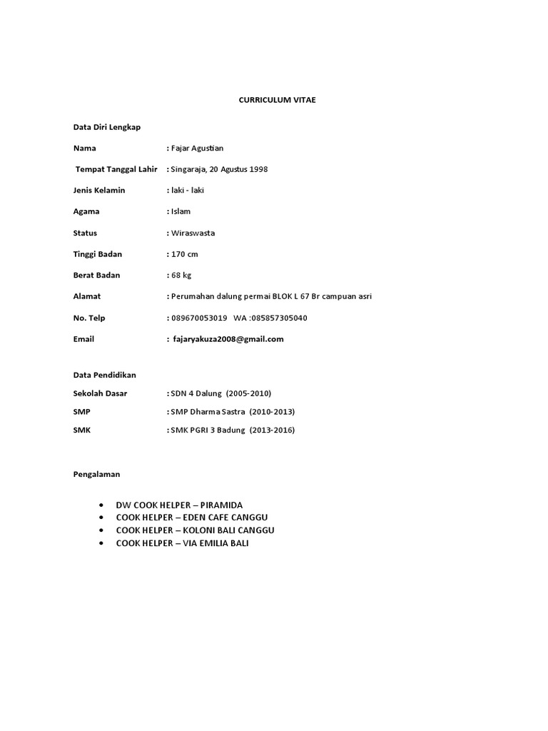 Curriculum Vitae Fajar Agustian | PDF