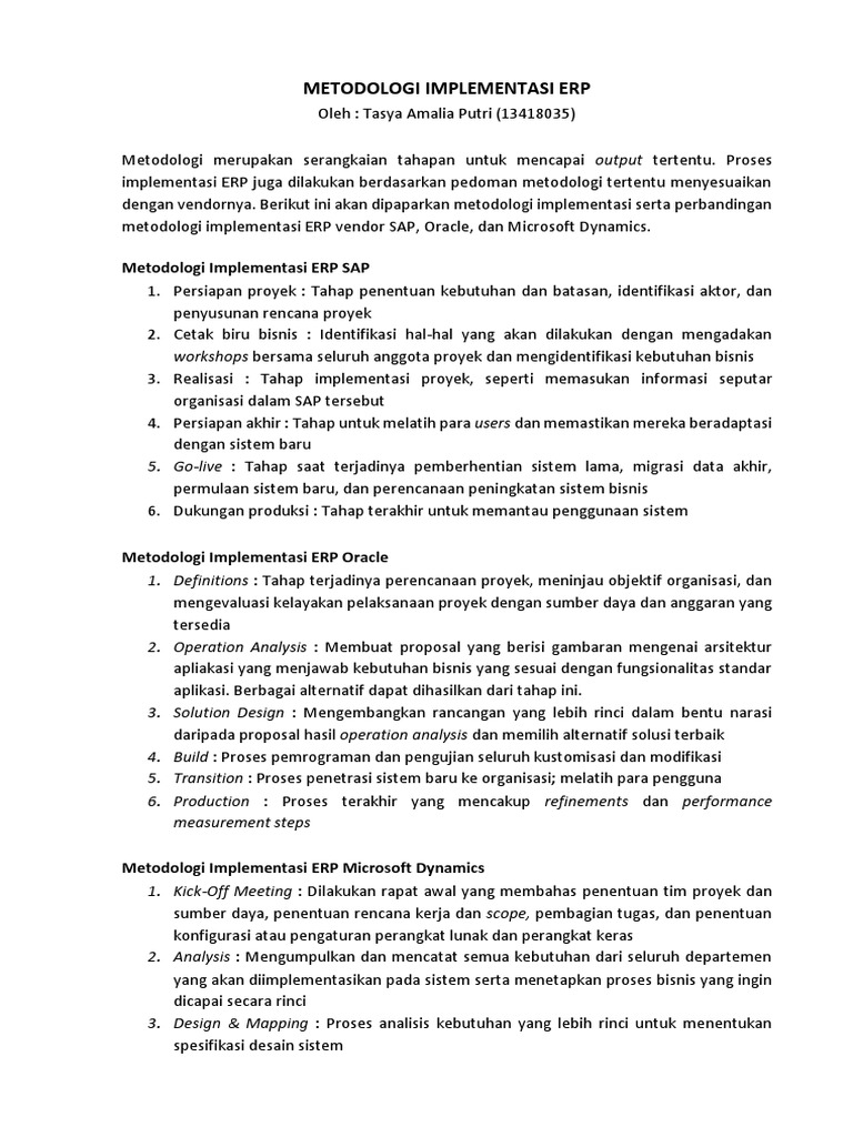 Metodologi Implementasi ERP | PDF