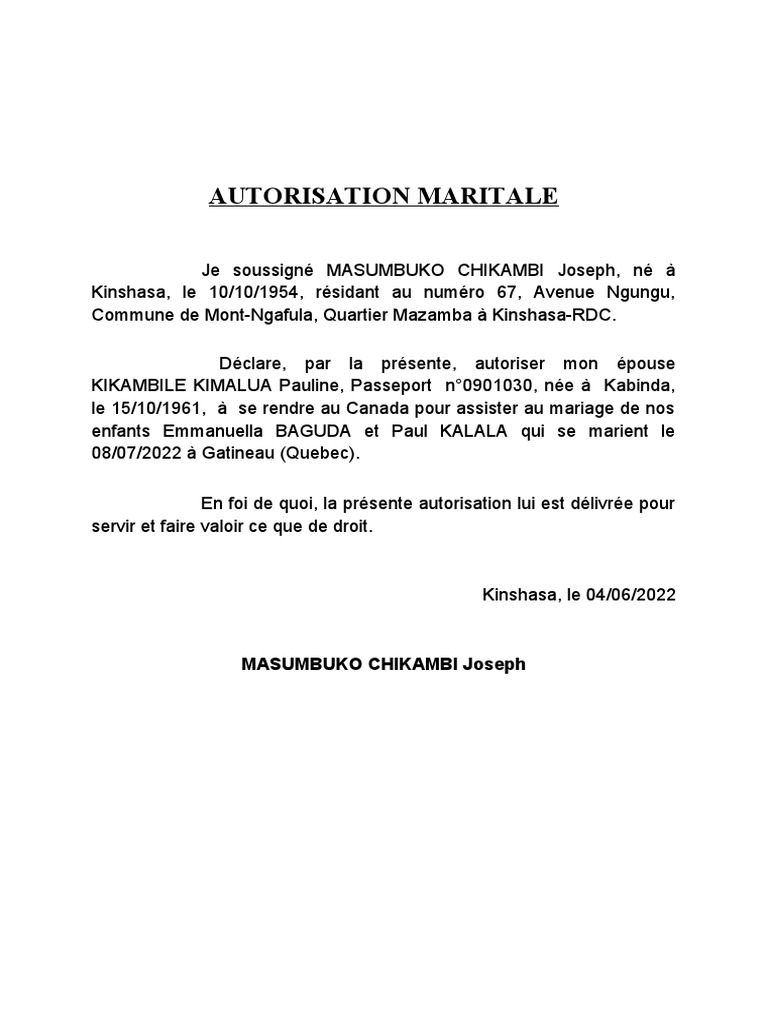 Autorisation Maritale | PDF