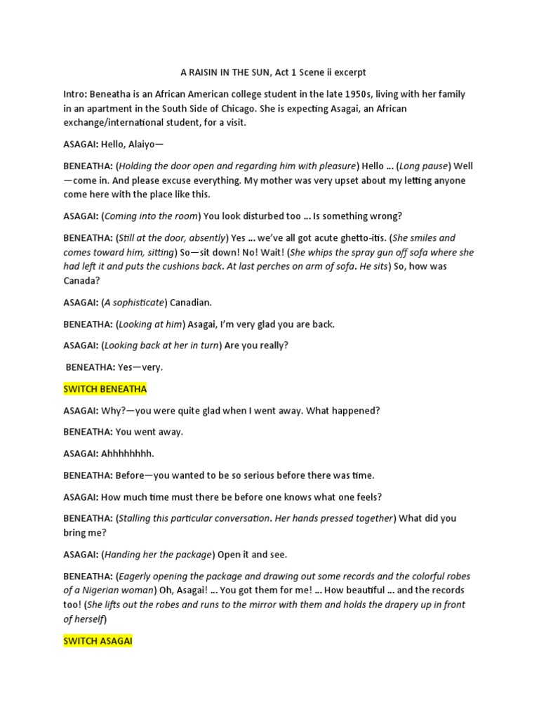 Beneatha and Asagai's Cultural Exchange | PDF