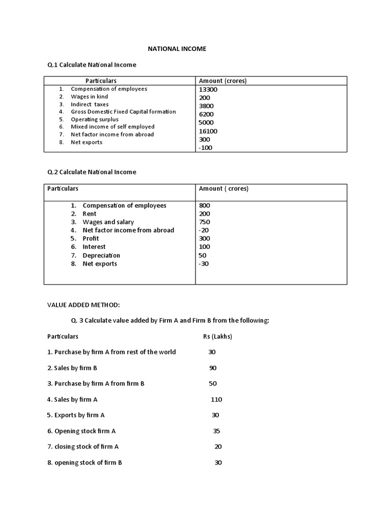 Practice Ques. On National Income | PDF | Intermediate Consumption | Income