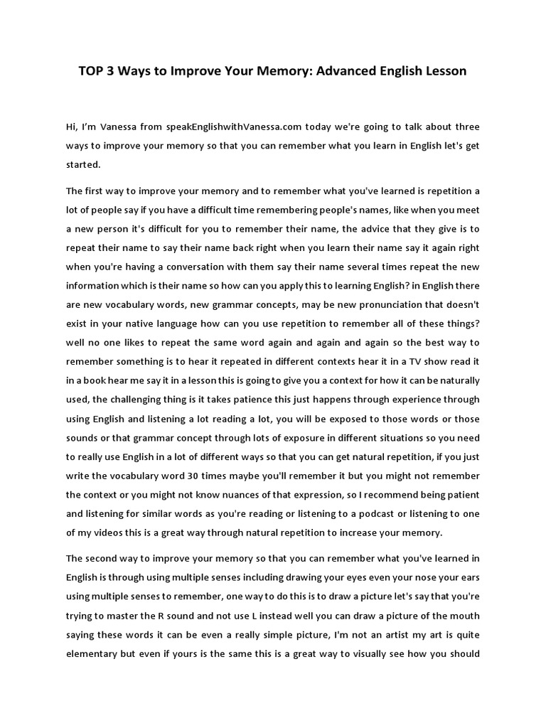 TOP 3 Ways To Improve Your Memory | Download Free PDF | English ... TOP 3 Ways To Improve Your Memory | Download Free PDF | English ...