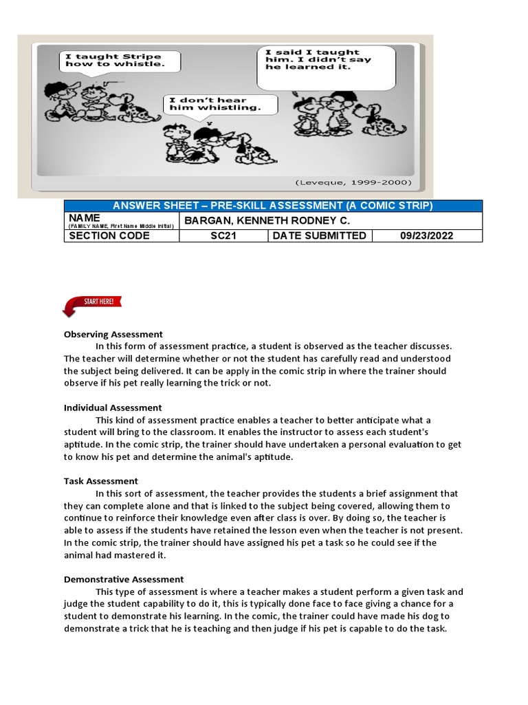 Pre-Skill Assessment - A Comic Strip | PDF