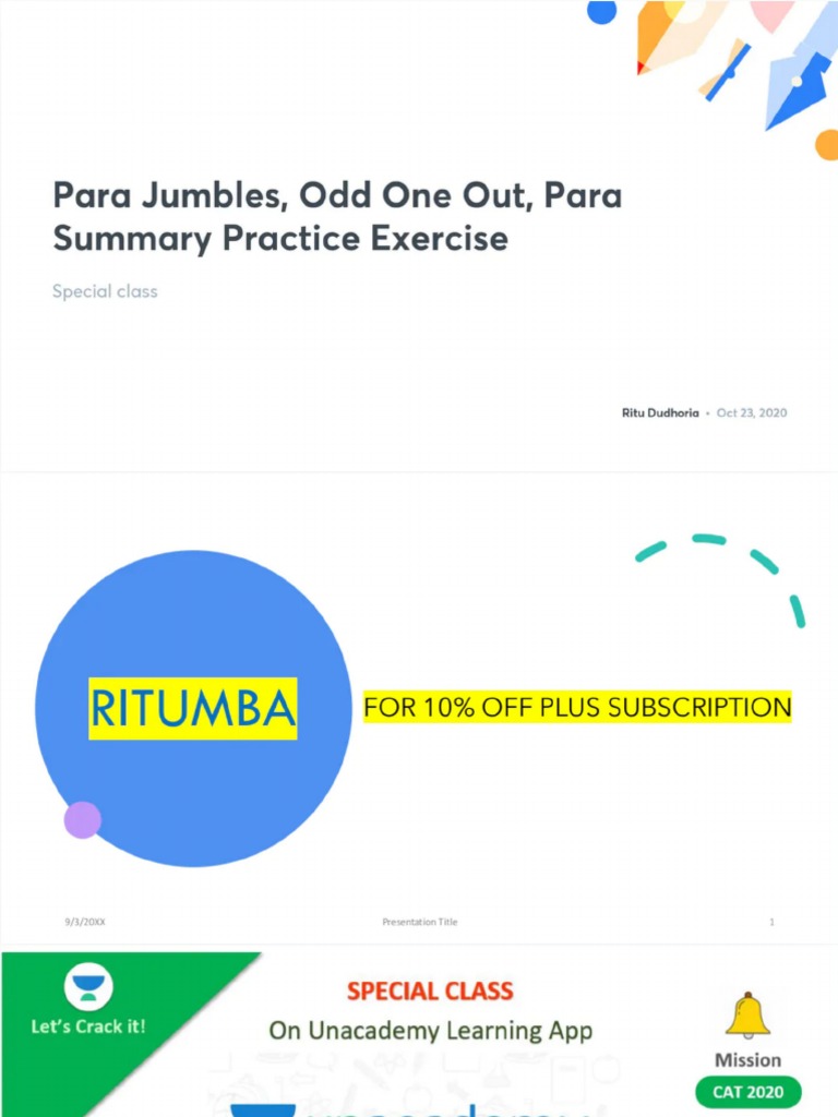 Para Jumbles Odd One Out para Summary Practice Exercise No Anno | PDF