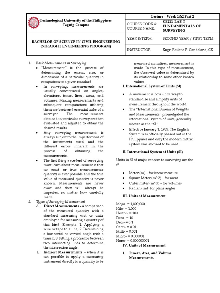 Fundamentals of Surveying Lecture No.1 Part 2 | PDF | Measurement ... Fundamentals of Surveying Lecture No.1 Part 2 | PDF | Measurement ...
