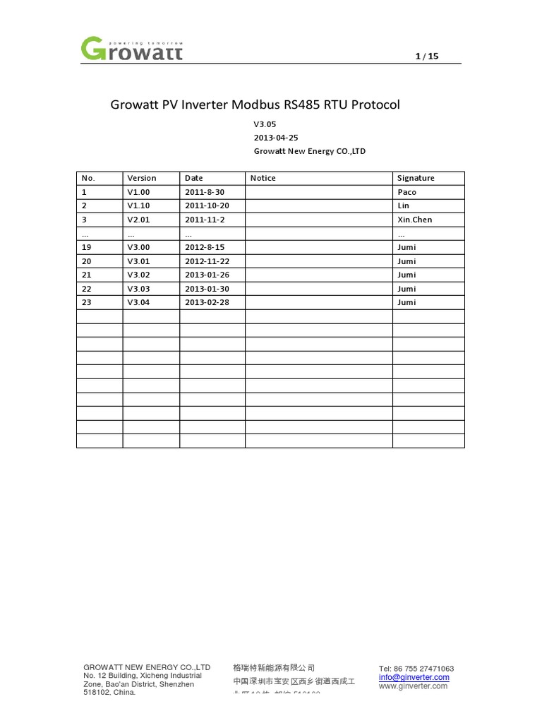 Growatt PV Inverter Modbus Protocol Guide | PDF | Data Transmission | Electrical Engineering