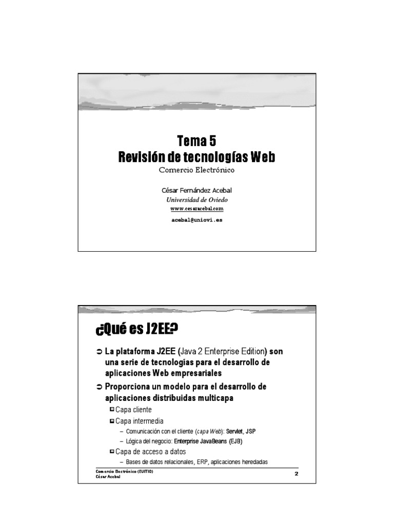 Tecnologías J2EE para Aplicaciones Web | PDF | Páginas del servidor Java | Servlet Java