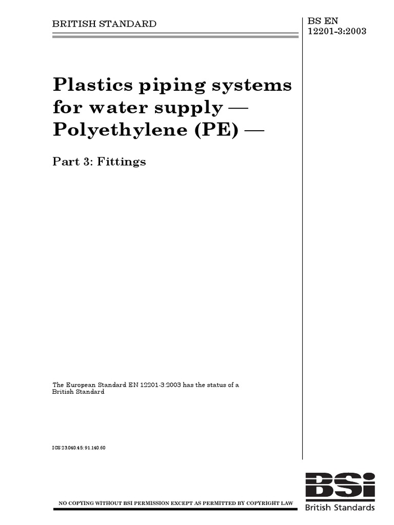 Plastics Piping Systems For Water Supply Polyethylene (PE) - 1!5!10 | PDF