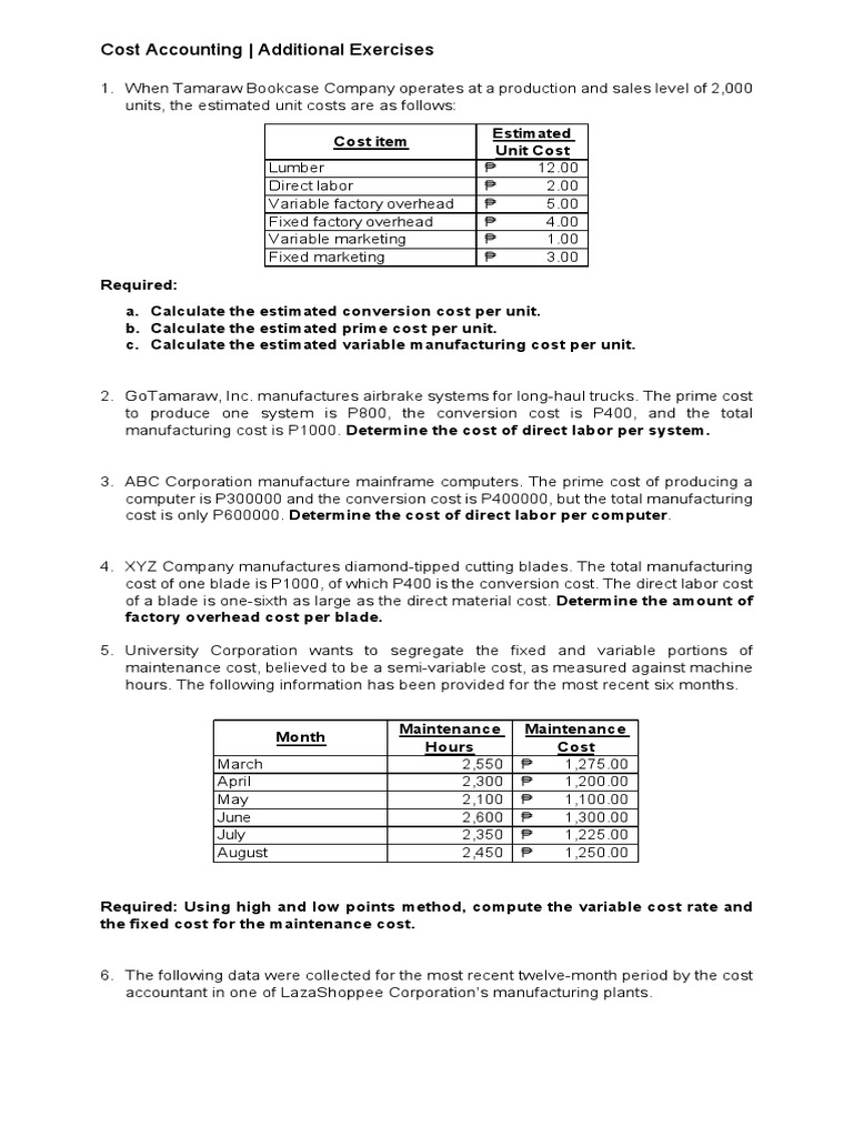 Addition Exercises - Chapter 1 To 3 | PDF | Cost Of Goods Sold | Cost