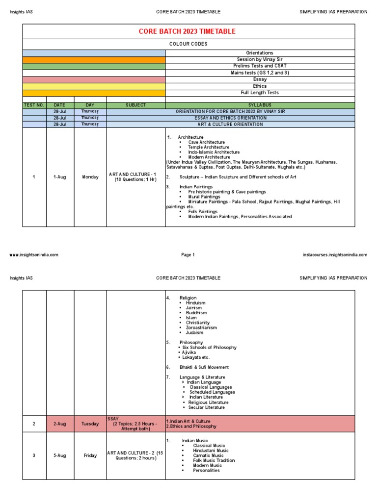 IAS Core Batch 2023 Timetable | PDF | Indian Independence Movement