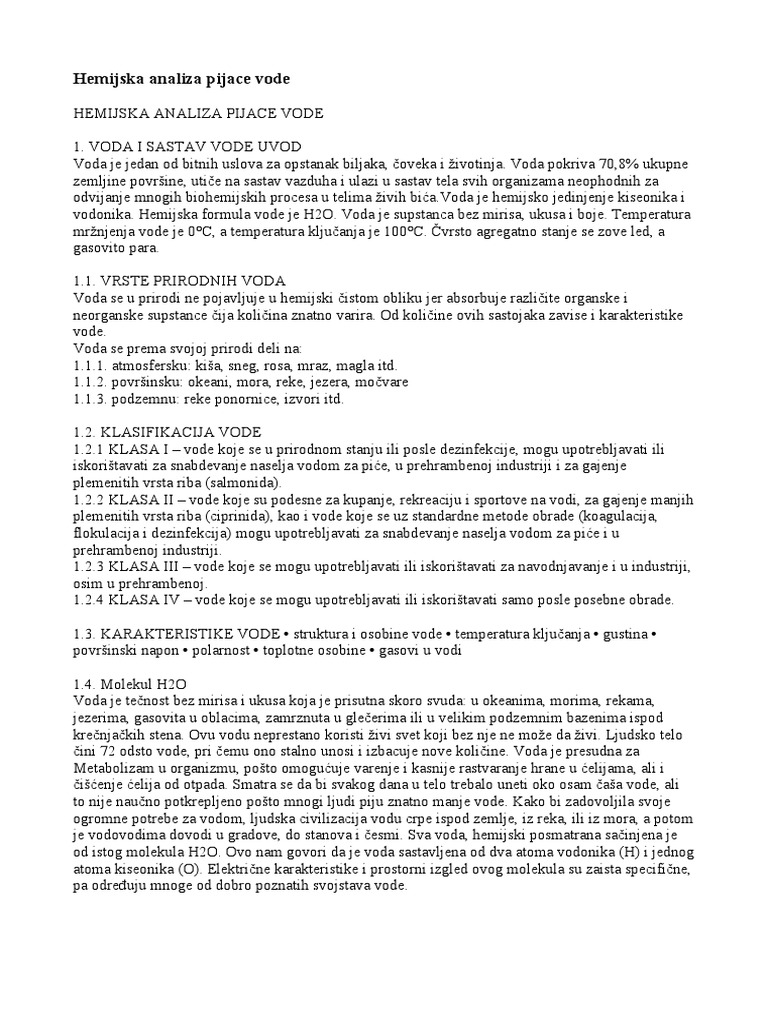 Hemijska Analiza Pijace Vode | PDF