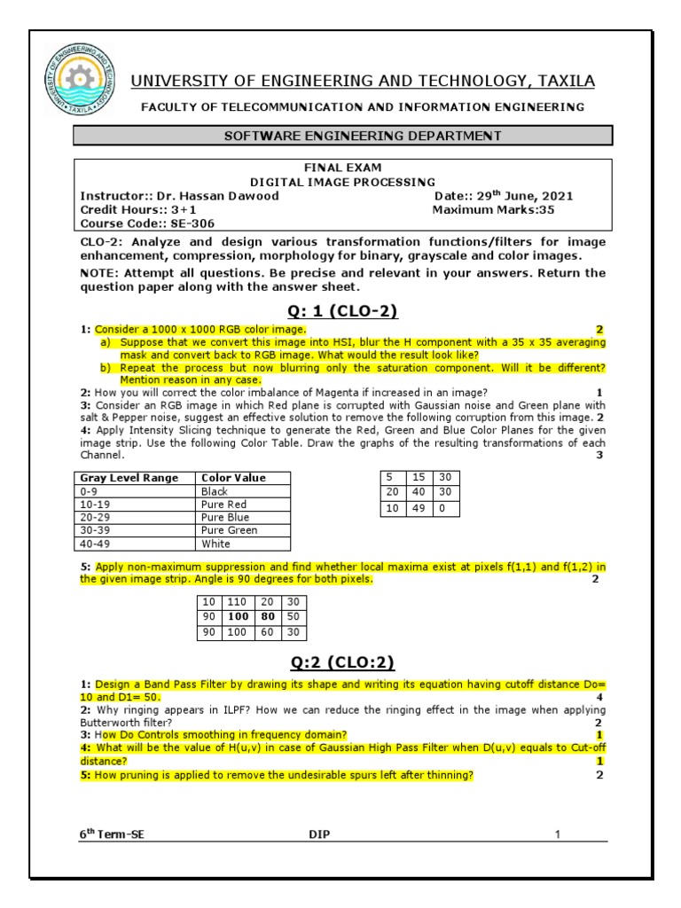 Final Exam for Digital Image Processing: Analyzing Image Transformation ...