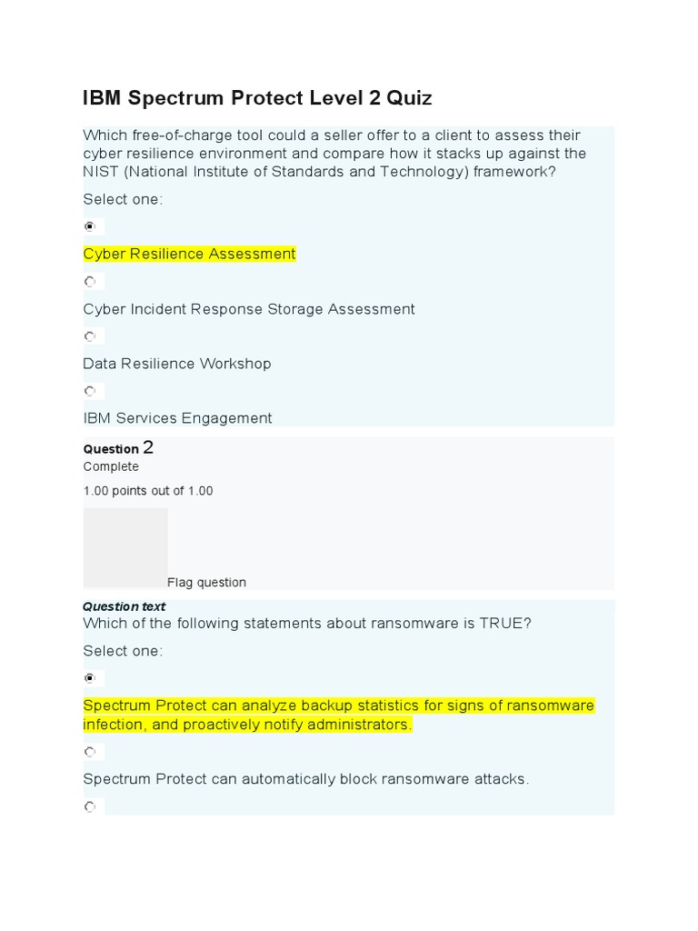 IBM Spectrum Protect Level 2 Quiz | PDF | Backup | Cloud Computing