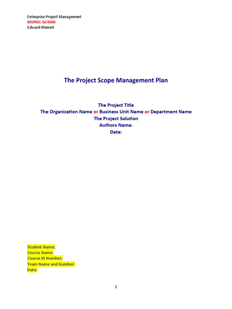 The Project Scope Management Plan MSPM1-GC4000 TEMPLATE | PDF | Project ...