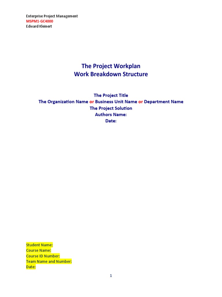 The Project Work Breakdown Structure MSPM1-GC4000 TEMPLATE | PDF ...