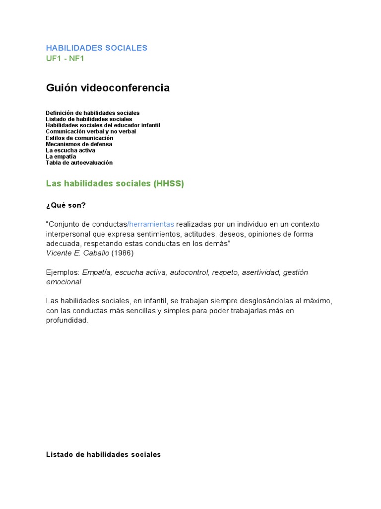 Habilidades Sociales Resumen UF1 (NF1 Y NF2) | PDF | Conflicto (proceso) | Comunicación no verbal