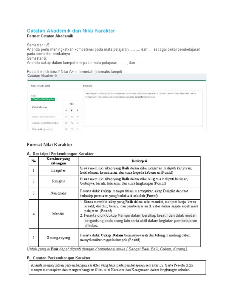 RAPORT - Catatan Akademik Dan Nilai Karakter | PDF | Karier & Perkembangan | Pengembangan Diri