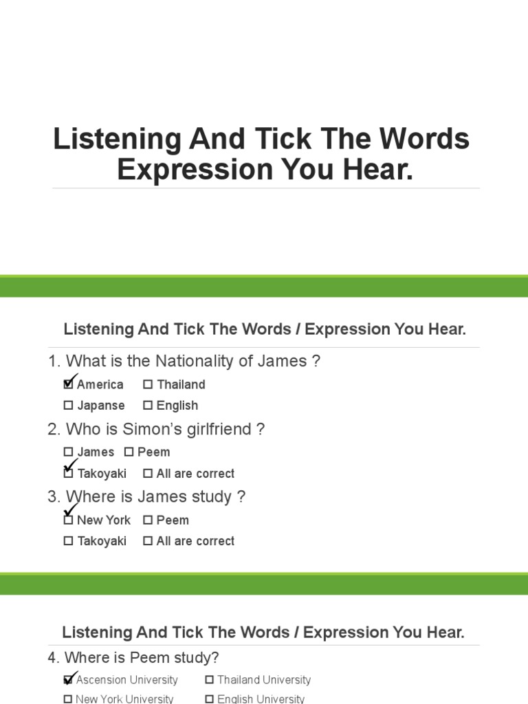 Listening and Tick The Words Expression You Hear | PDF