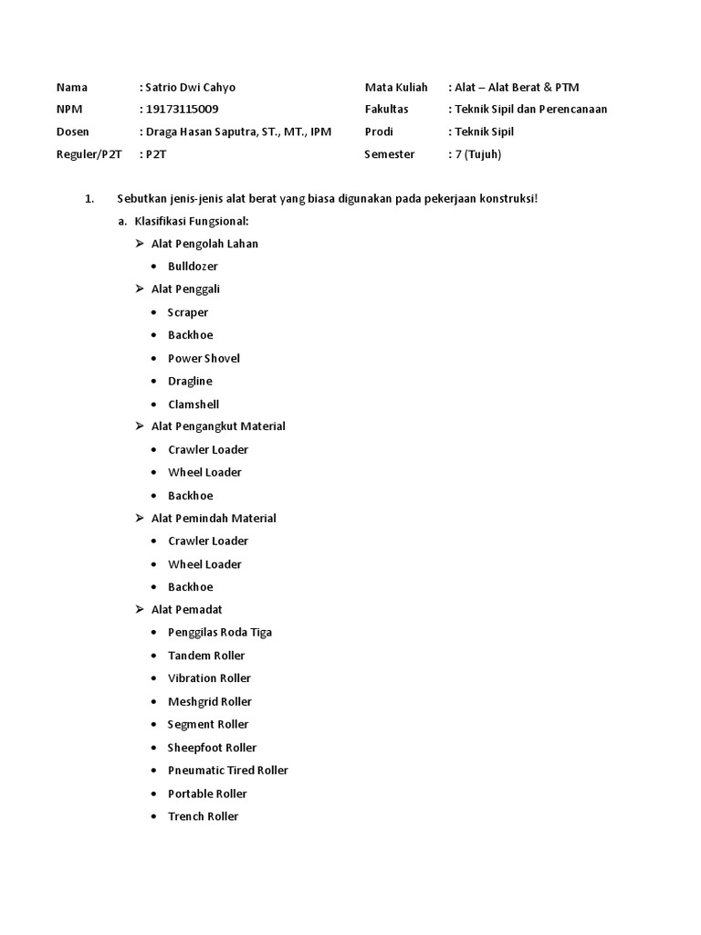 02b. Tugas 2 - Alat-Alat Berat - Satrio Dwi Cahyo | PDF