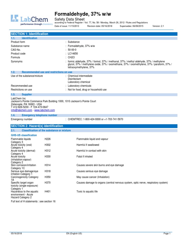 FORMALDEHYDE | PDF | Formaldehyde | Solubility