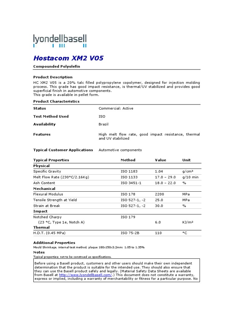 Polipropileno Hostacom Xm2 v05 | PDF | Building Materials | Chemical ...
