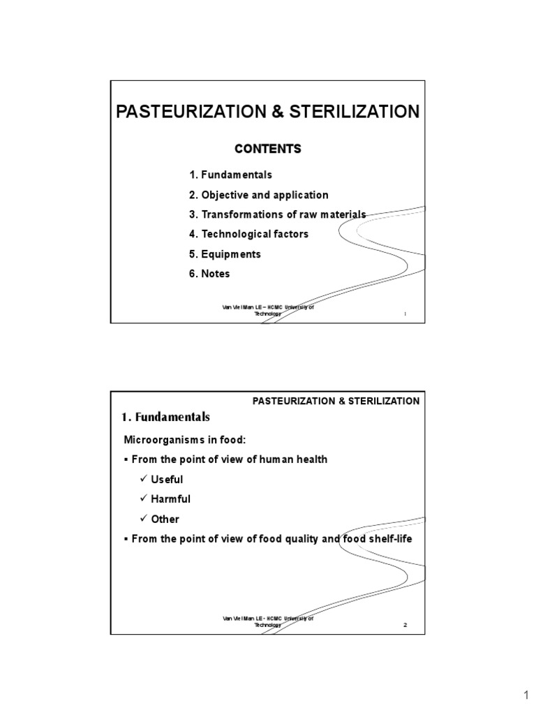Pasteurization and Sterilization | PDF