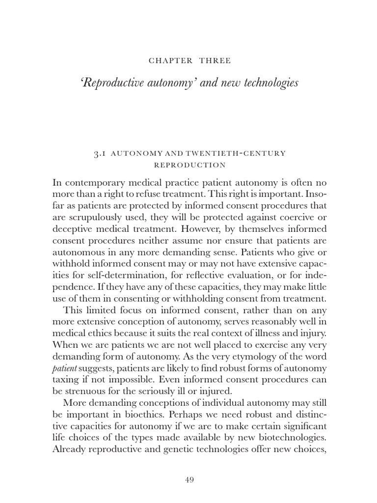 Reproductive Autonomy and Technology | PDF | Autonomy | Roe V. Wade