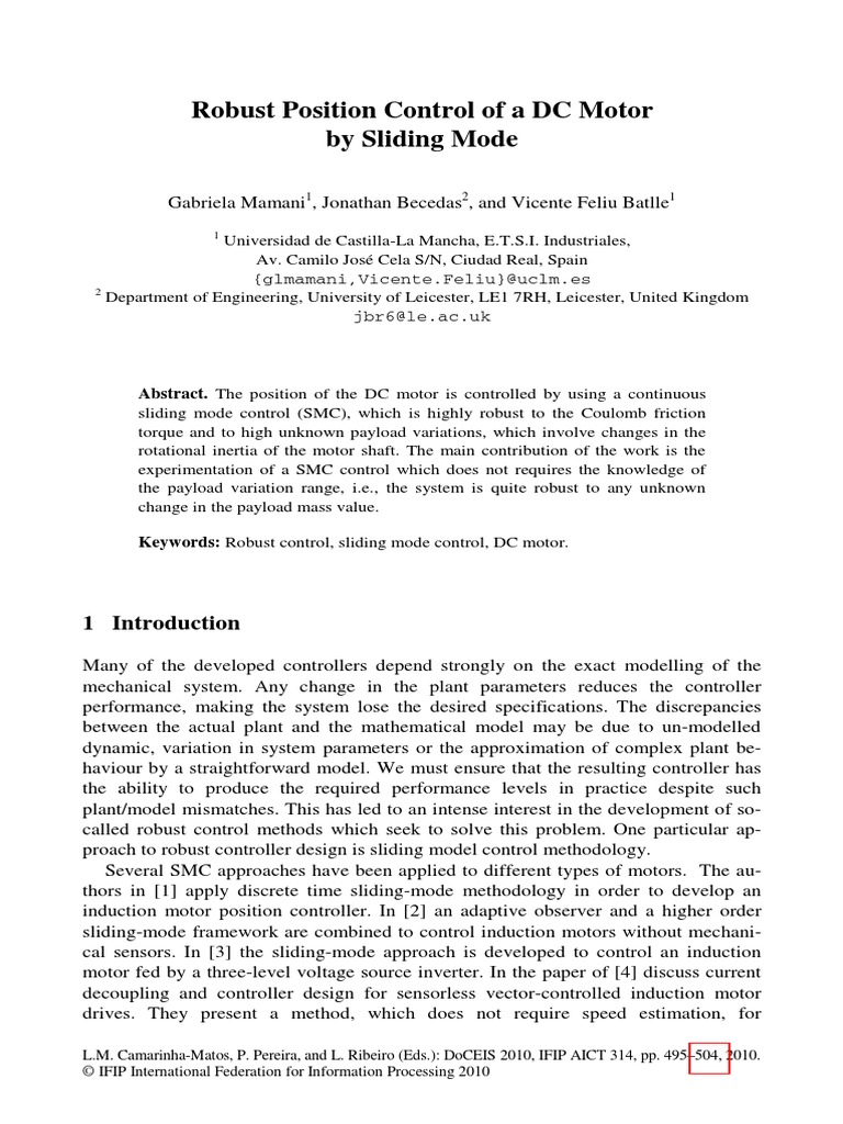Robust Position Control Of A Dc Motor By Sliding Mode Pdf Electric Motor Control Theory