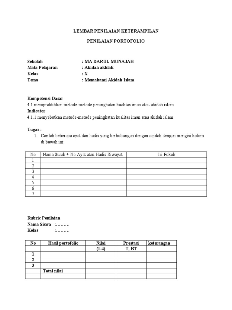 Lembar Penilaian Keterampilan | PDF