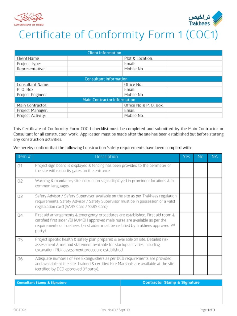 SIC-F09d, COC-1 Form Checklist, Rev. 03, Sep19 | PDF | Business | Law