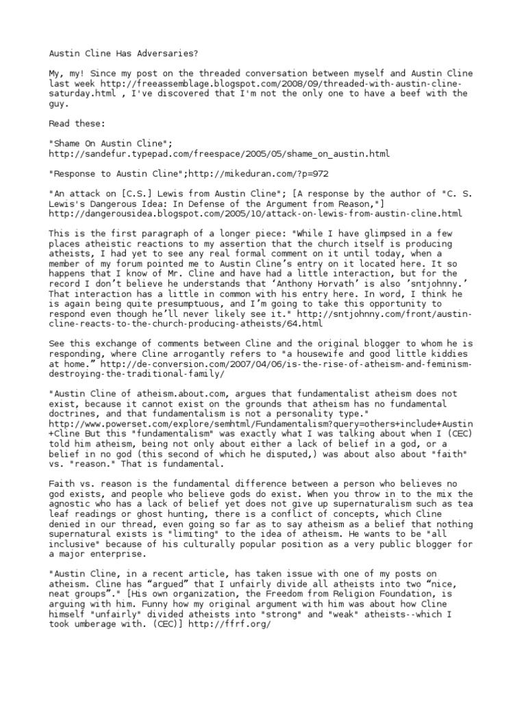 Austin Cline Has Adversaries? | PDF | Atheism | God