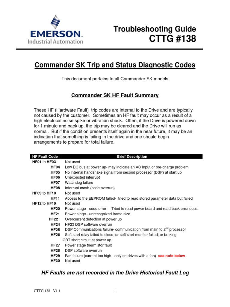 Commander SK Trip and Status Diagnostic Codes | PDF | Digital Signal ...