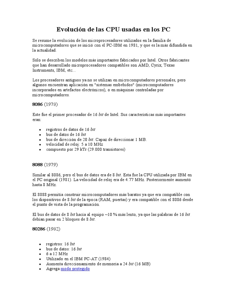 Evolución de Las CPU Usadas en Los PC | PDF | Unidad Central de ...