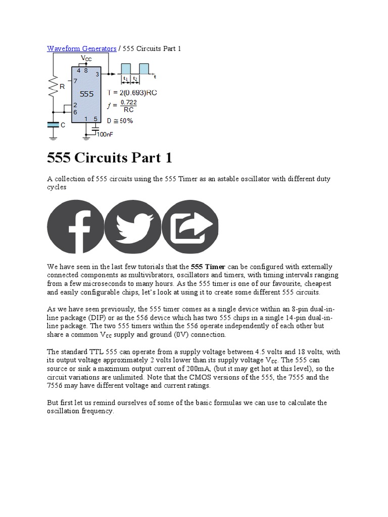 555 Circuits Part 1: Waveform Generators | PDF | Diode | Capacitor