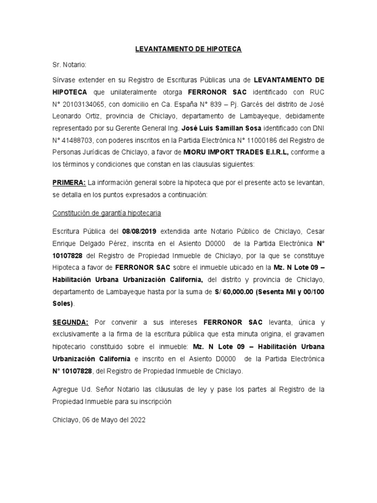 Levantamiento de Hipoteca | PDF