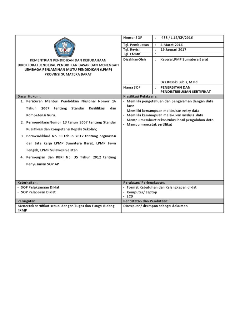 FF-Contoh SOP Penerbitan Sertifikat Ok | PDF