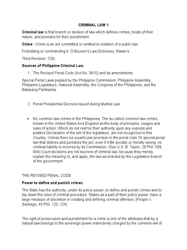 Criminal Law 1 | PDF | Ex Post Facto Law | Crime & Violence