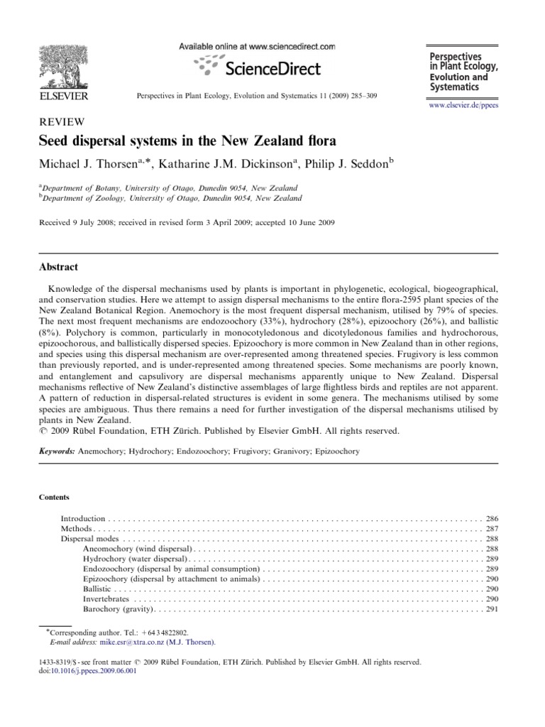 Seed Dispersal Systems in The New Zealan | PDF | Plants | Botany