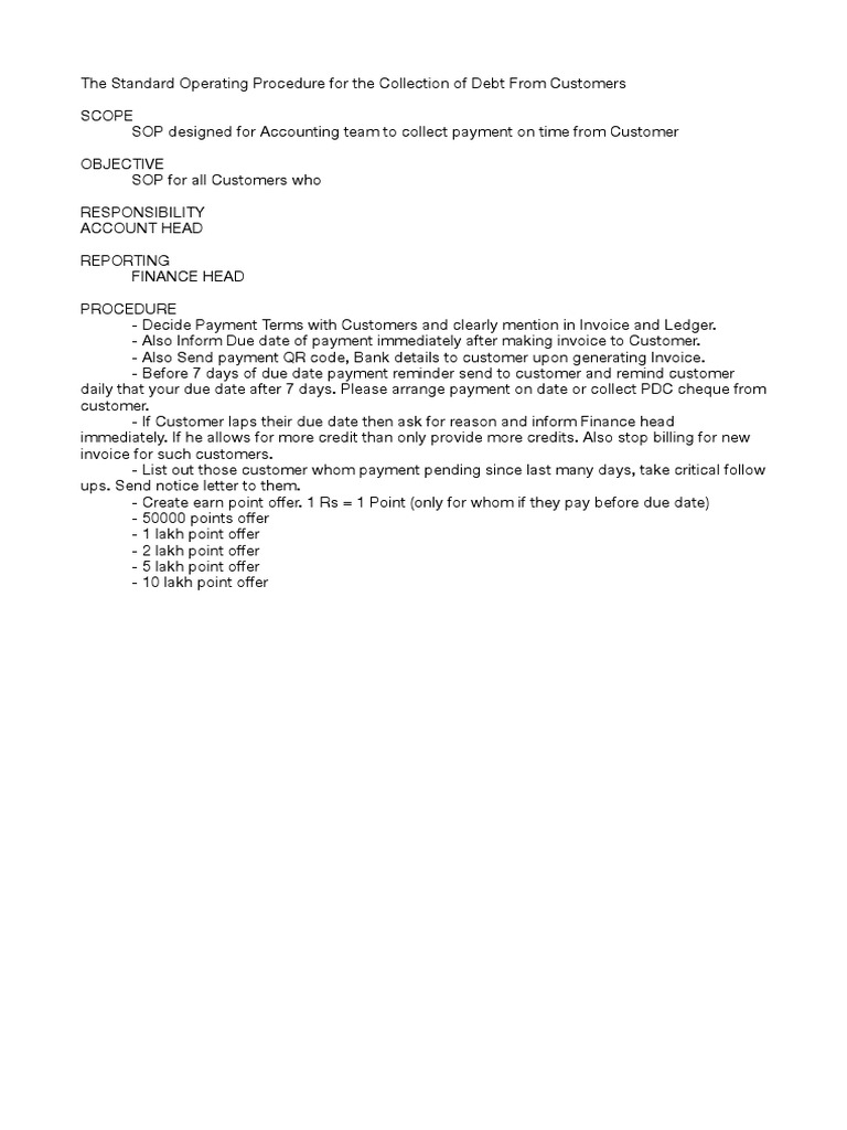 SOP for Customer Debt Collection Process | PDF