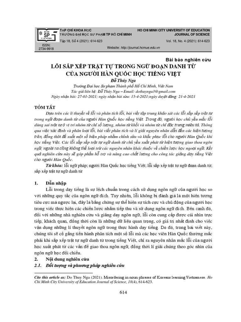 Do Thuy Nga 2021 - Loi Ngu Phap TV Cua Nguoi HQ | PDF