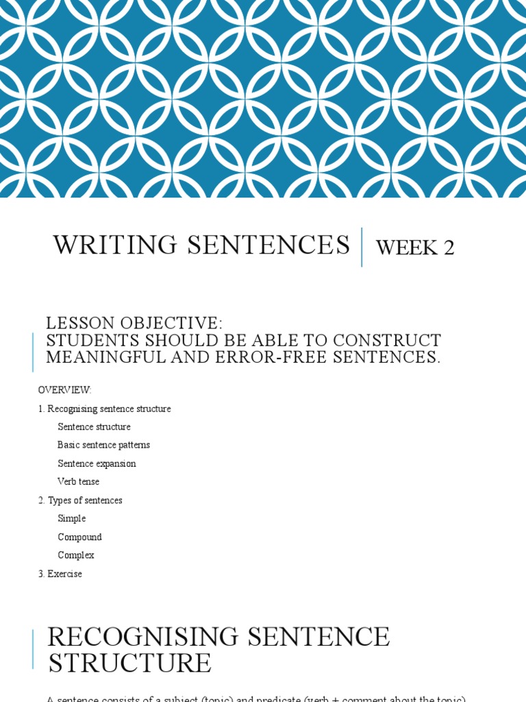 ELC231 WEEK 1 Writing Sentences | PDF | Verb | Subject (Grammar)