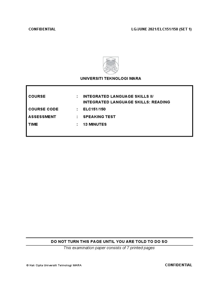 ELC151 - SPEAKING - SET 1 June 2021 | PDF | Educational Technology ...