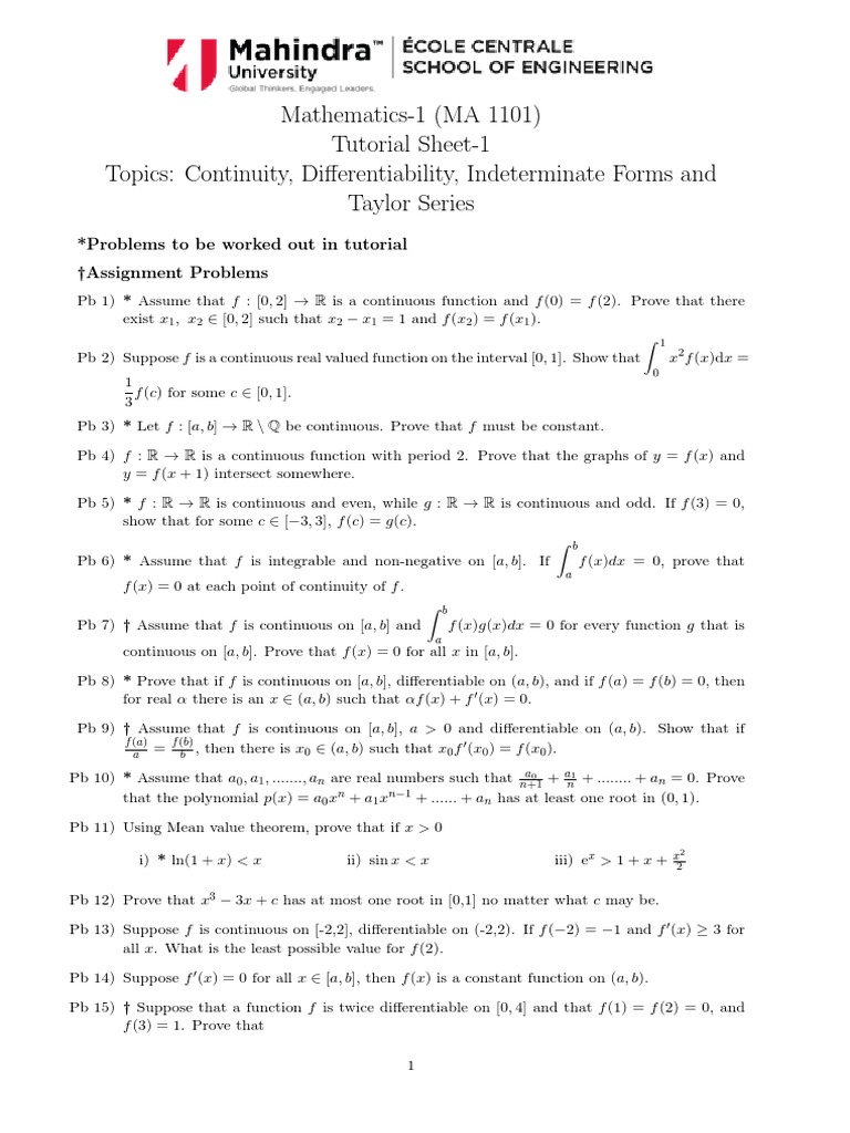 Question Paper Computational Mathematics Assignment MA1101 - Tutorial1 | PDF | Function ...