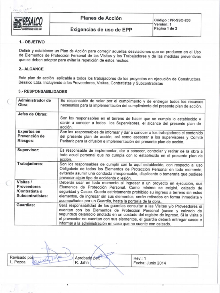 PR-SSO-203 Plan de Accion Exigencia de Uso de EPP Rev01 | PDF