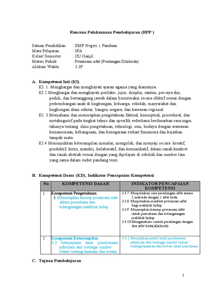 RPP IPA Kelas IX: Pewarisan Sifat | PDF