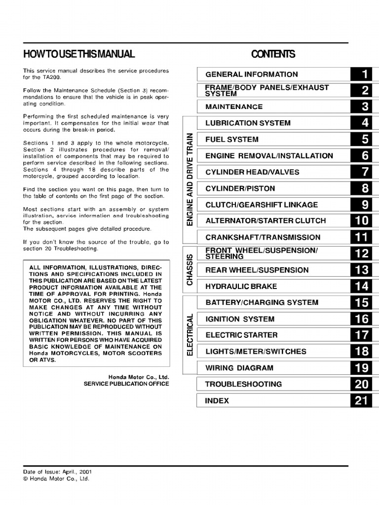 Honda Ta200 Shadow Phantom Manual Mototom Cambodia | PDF