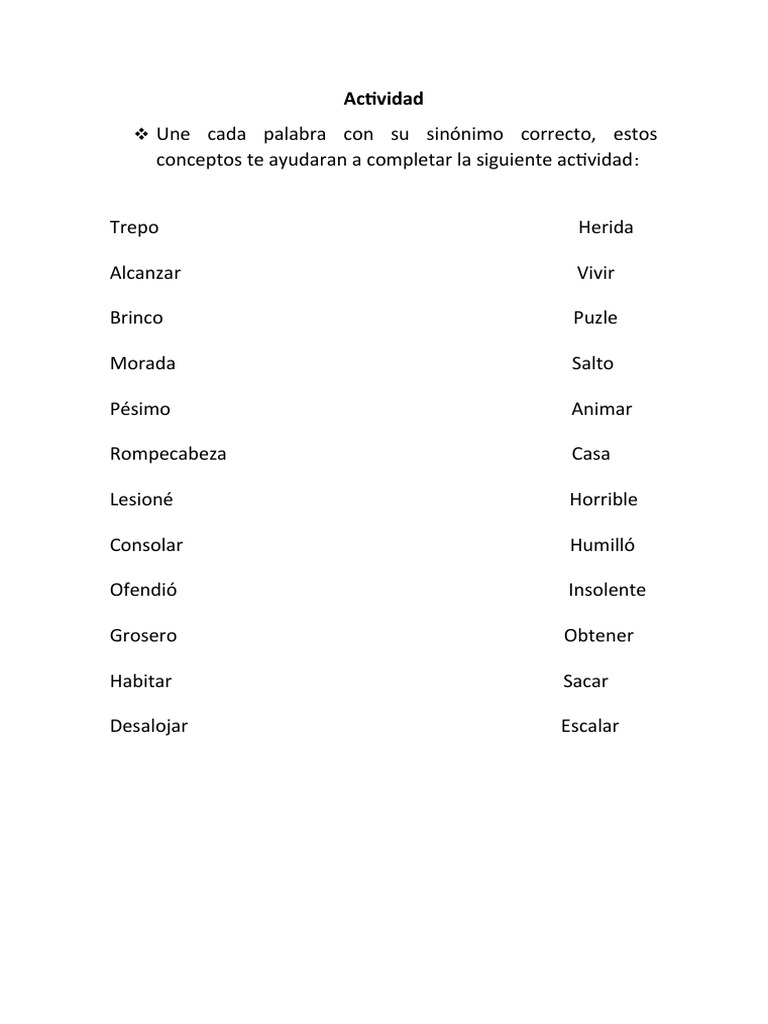 Actividad Sinonimos | PDF